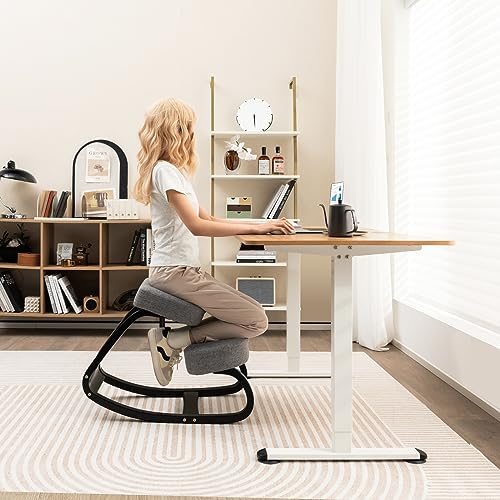 Goplus Kneeling Chair, Ergonomic Posture Chair with 4β Thick Padded Cushion, 330LBS Capacity, Ergo Kneel Support Stool for Back Neck Pain, Rocking Kneeling Desk Chair for Office Home (1)