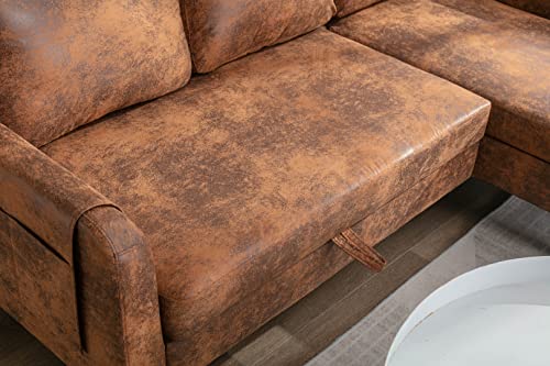 Eafurn L-Shaped Sectional w/Pull Out Bed & Storage Space,Comfy Sleeper Chaise, 3-seat Upholstered Convertible Corner Sofa & Couches, Suitable for Living Room, Coffee