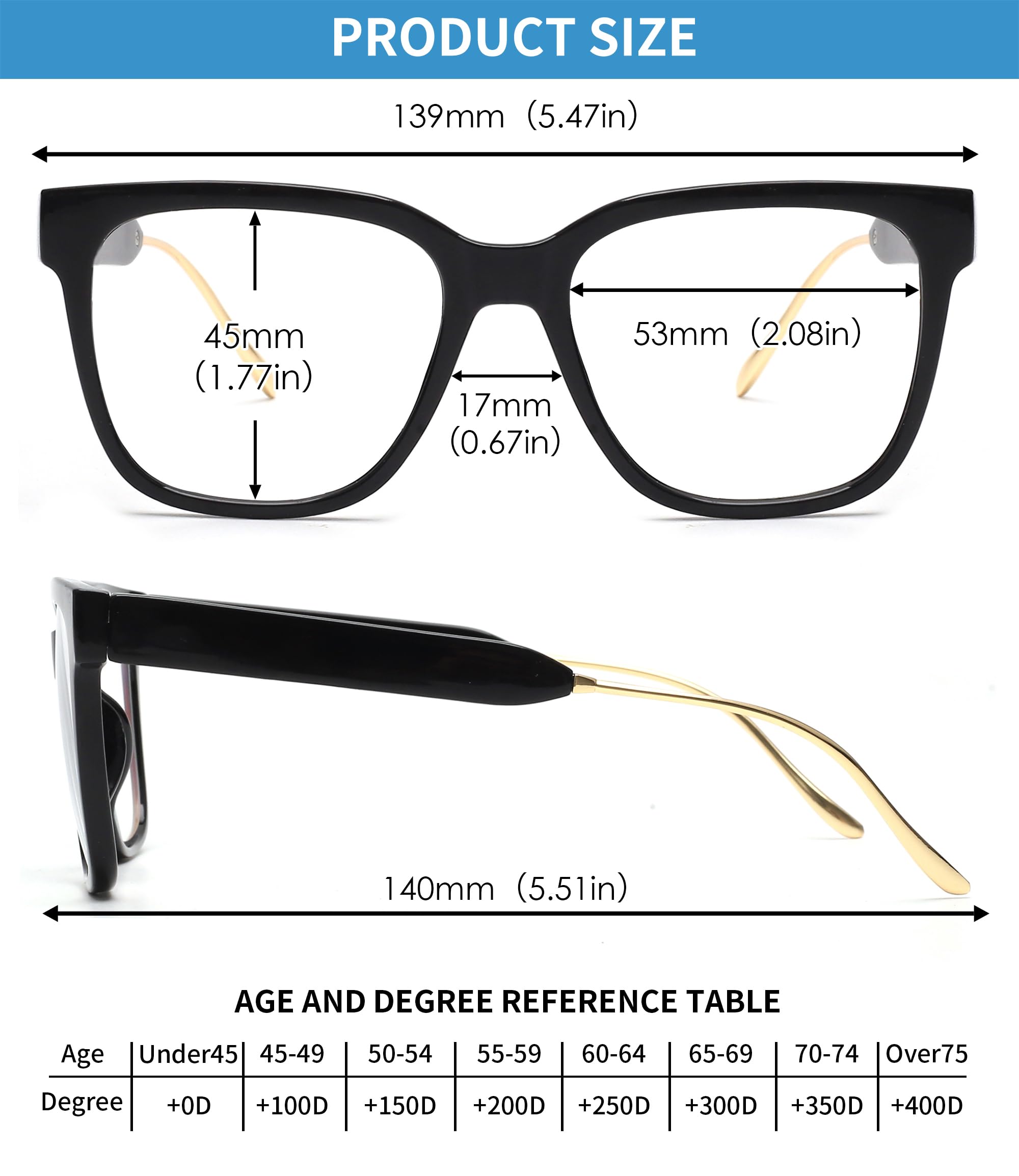 JM 3 Pack Classic Square Reading Glasses for Women Men, Retro Trendy Oversized Square Blue Light Blocking Readers +1.75