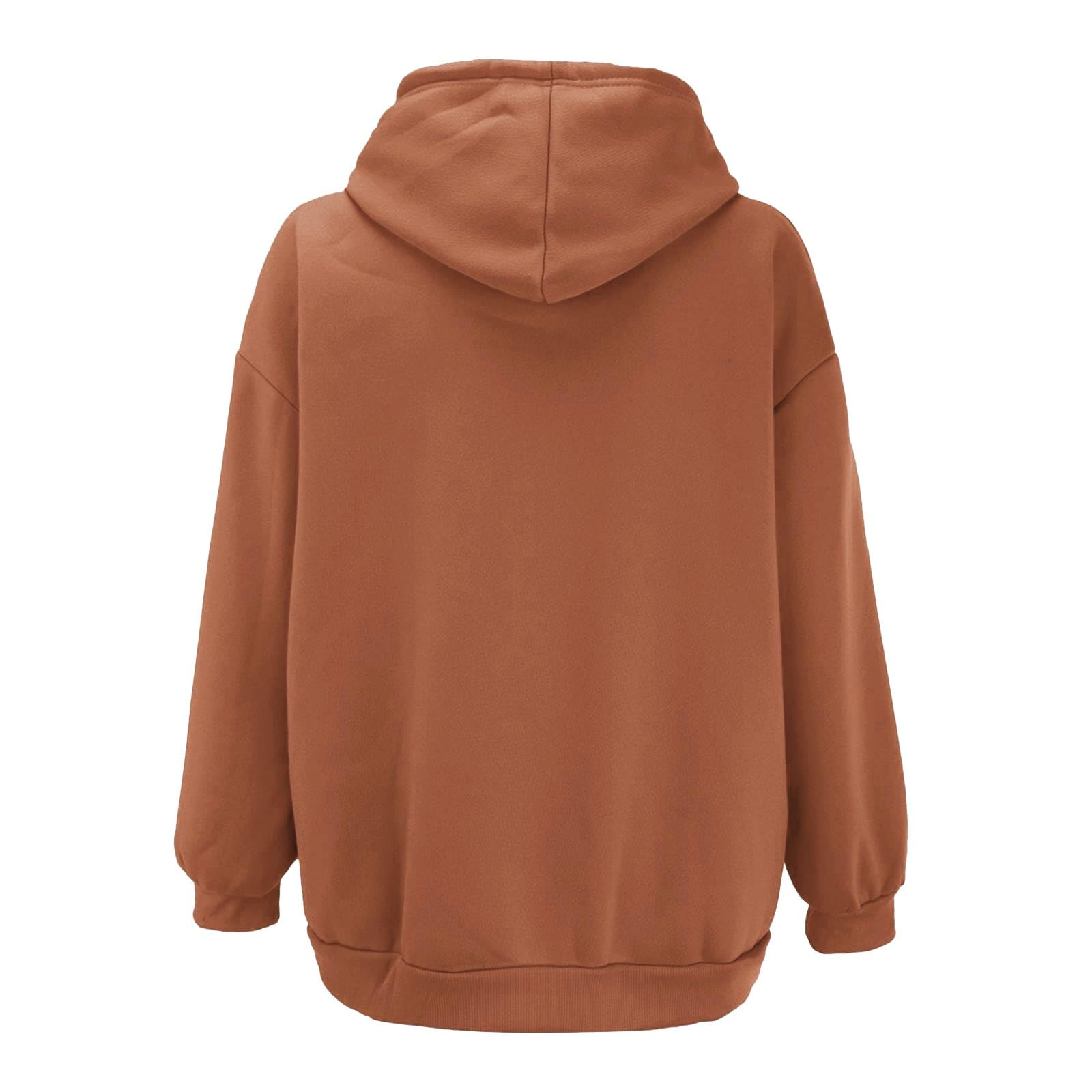 SHAOBGE Fall Sweatshirts for Women Zip Up Hoodies Oversized Sweatshirt Y2K Clothing Casual Drawstring (New1-Coffee, S)