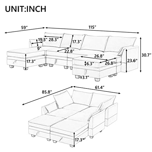 YEBDD Large U-Shape Modular Sectional Sofa, Convertible Sofa Bed with Reversible Chaise for Living Room,