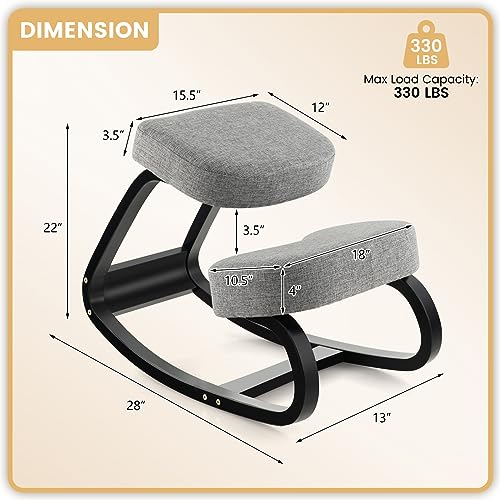 Goplus Kneeling Chair, Ergonomic Posture Chair with 4β Thick Padded Cushion, 330LBS Capacity, Ergo Kneel Support Stool for Back Neck Pain, Rocking Kneeling Desk Chair for Office Home (1)