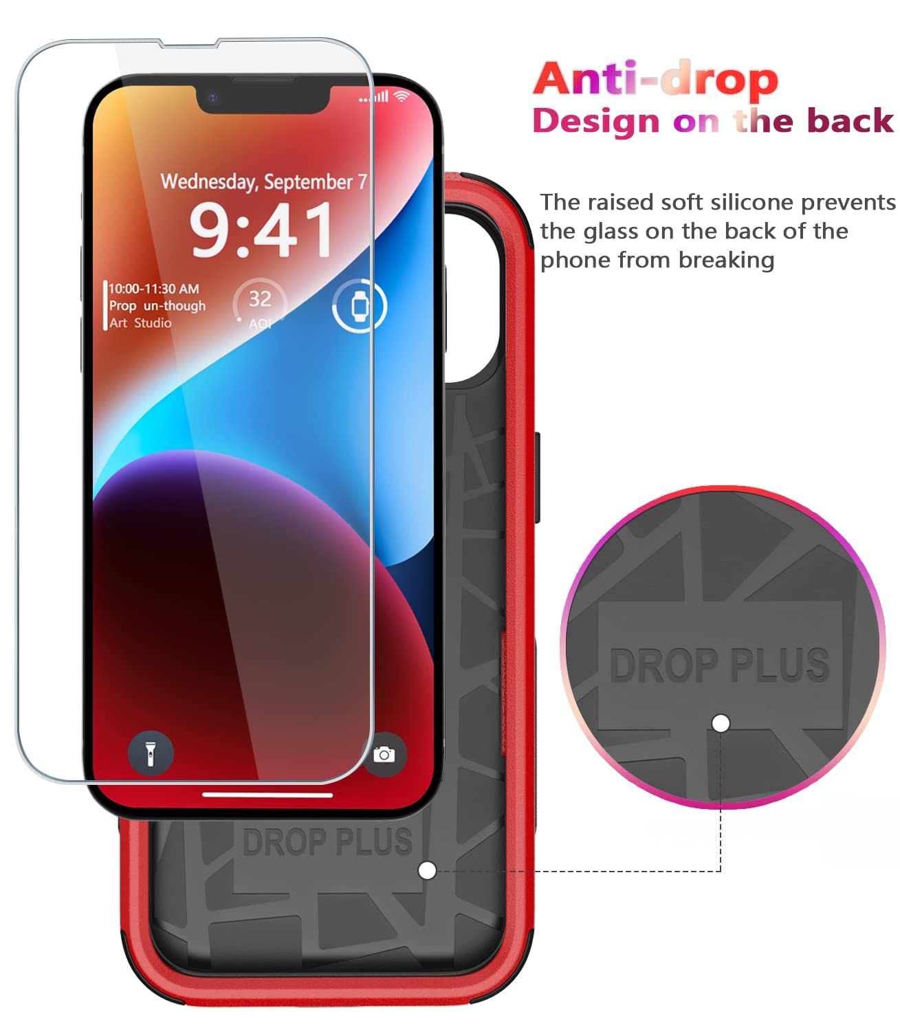 Diverbox for iPhone 14 Case [Shockproof] [Dropproof] [Tempered Glass Screen + Camera Lens Protector],Heavy Duty Protection Phone Case Cover for Apple iPhone 14 (Red)