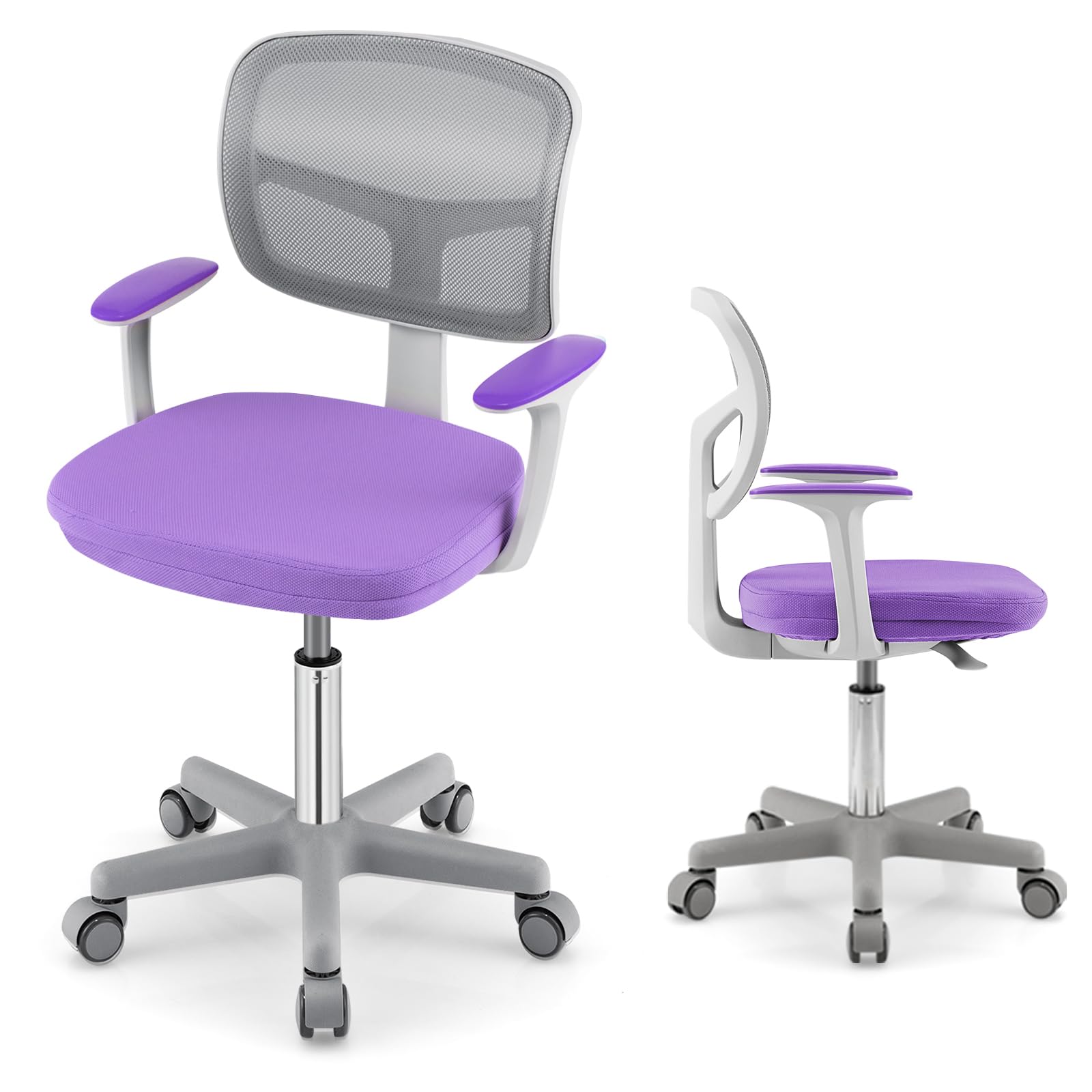 POWERSTONE Kids Desk Chair, Adjustable Mesh Computer Chair with Armrest, Soft Cushion and Mid Back Swivel Office Chair for Teens Students (Purple)