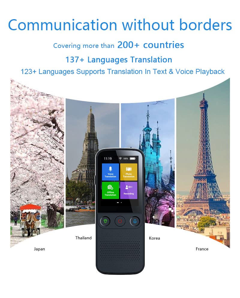 Language Voice Translator Device Portable Smart Translator Two Way Online 138 Languages Real Time - Black