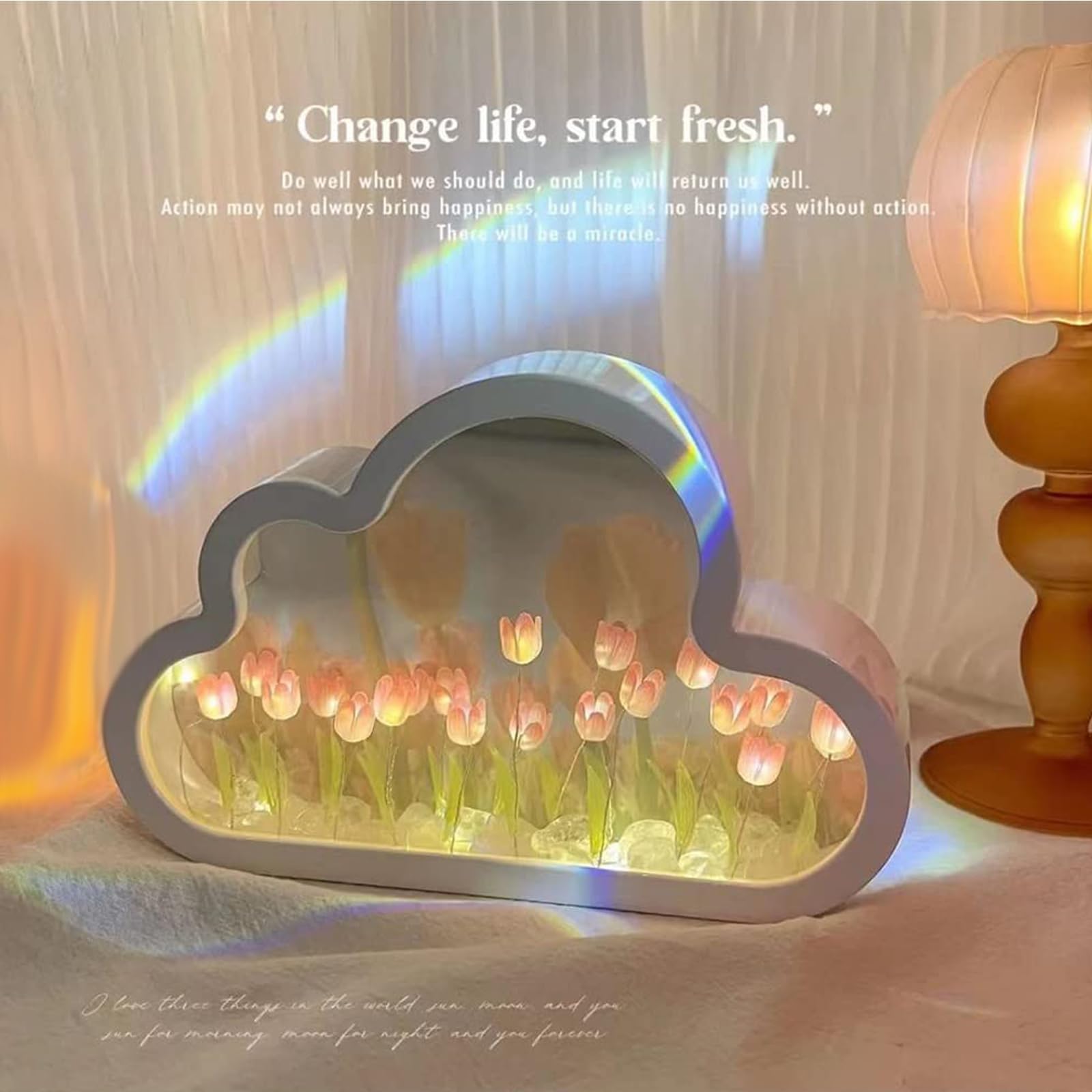 Xebular Forever Cloud Mirror Tulips - Tulip Night Light, Cloud Mirror Tulip Night Lamp (Pink)