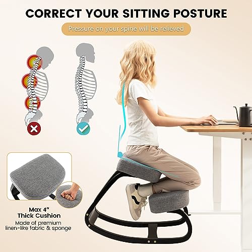 Goplus Kneeling Chair, Ergonomic Posture Chair with 4β Thick Padded Cushion, 330LBS Capacity, Ergo Kneel Support Stool for Back Neck Pain, Rocking Kneeling Desk Chair for Office Home (1)