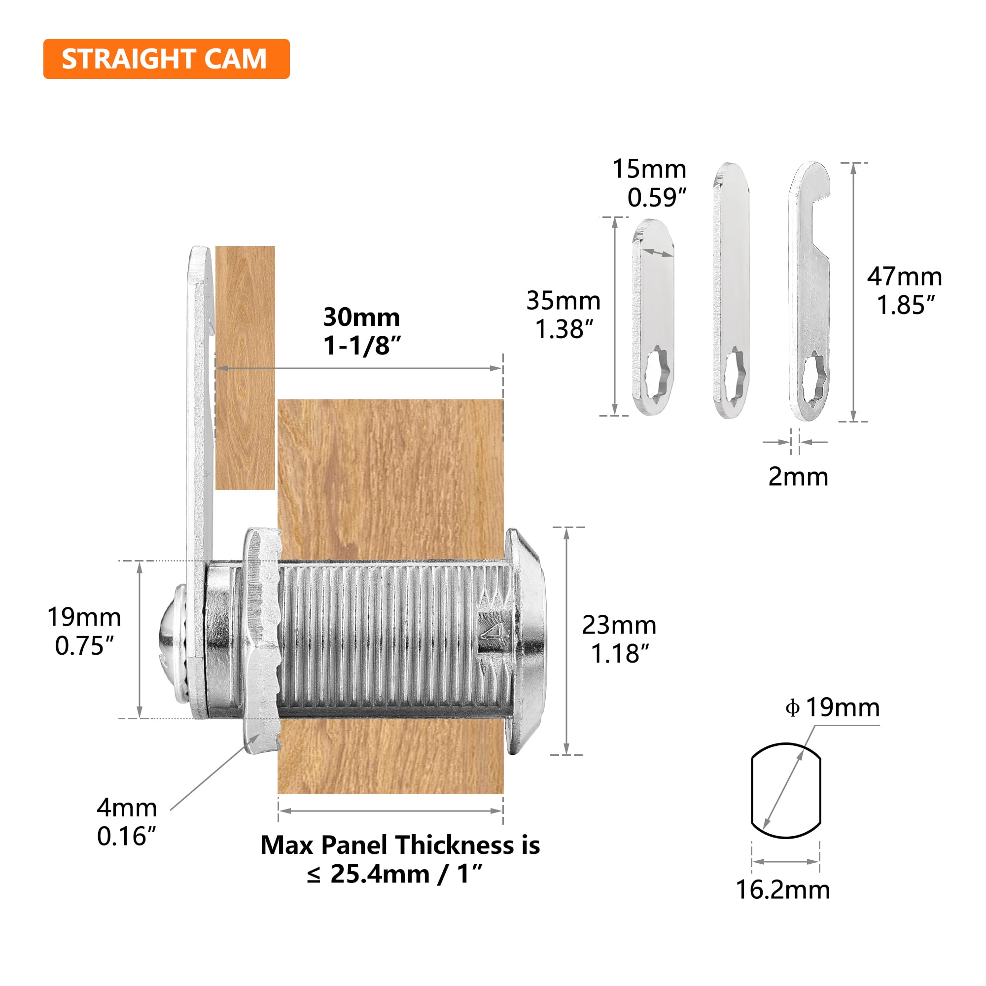 Cabinet Cam Lock Keyed Alike, 1-1/8" with Keys, Replacement Secure Drawer RV Camper Storage Lock for Cylinder Tool Box Mailbox Truck Vending Machine File, Zinc Alloy Chrome Finish (3Pack)