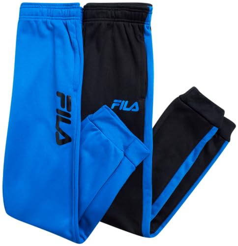 Fila Boys Active Sweatpants - 2 Pack Athletic Performance Fleece Jogger Sweatpants - Activewear Pants for Boys, S-XL, Size Medium, Prince Blue/Black