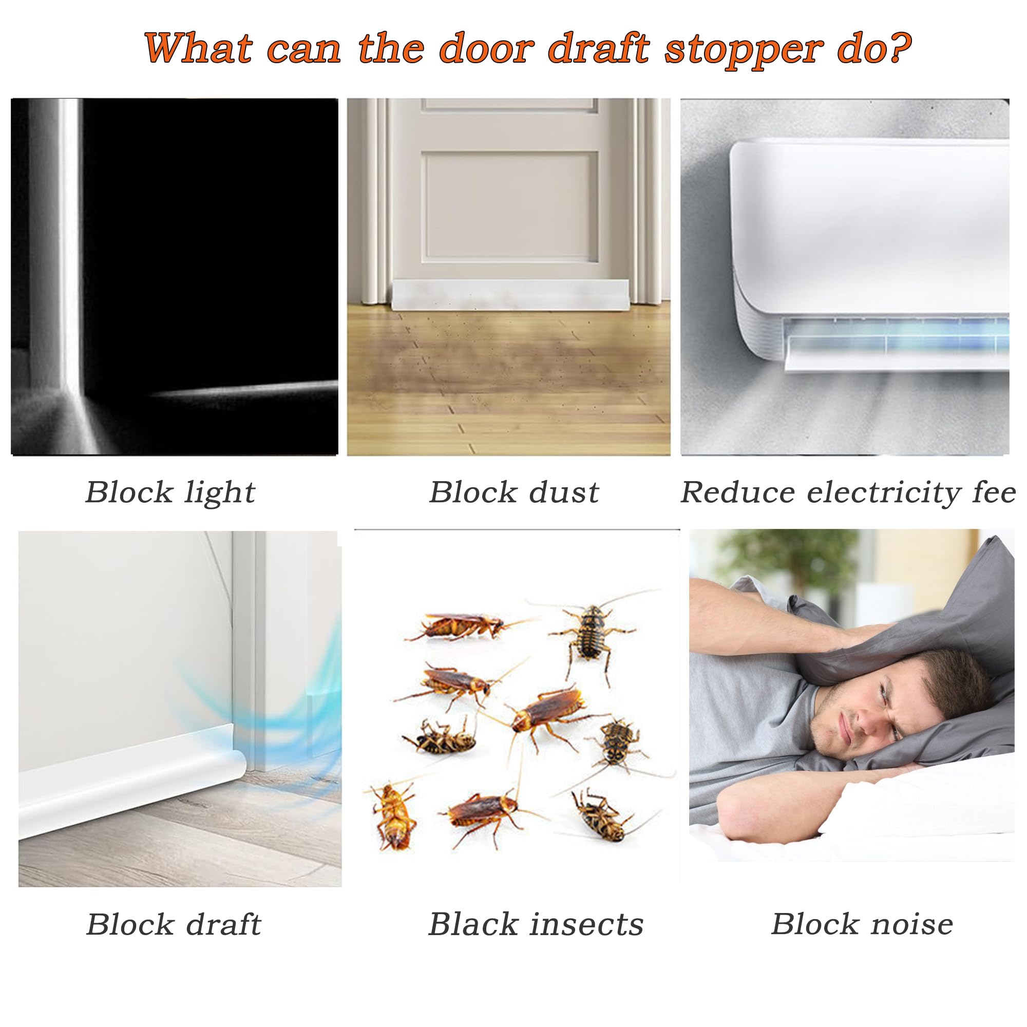 37" Cutable Door Draft Stopper Bottom One Sided Blockers for Bottom of Door Reduce Noise Cold Air, Dust, insulate Fits for Interior/Exterior Doors,1 Pack