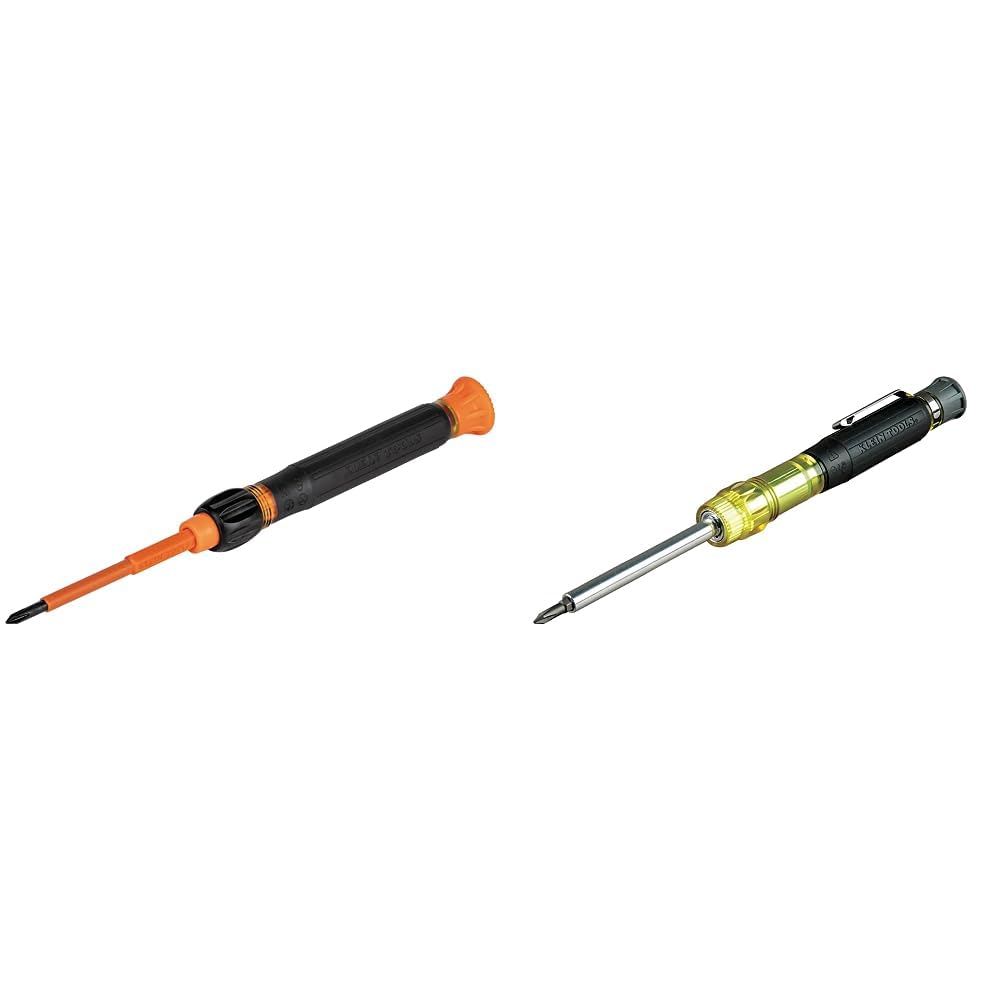 Klein Tools 2-in-1 Precision Screwdriver Set with Insulated Phillips and Slotted Bits + 4-in-1 Electronics Pocket Screwdriver