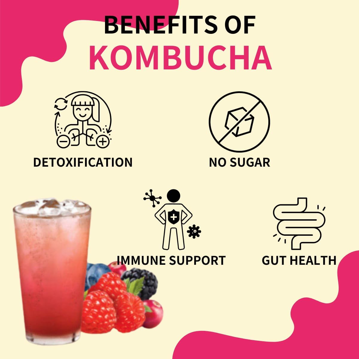 Garden Kombucha Tea, Powder 5g x 20 Sachets (100g/3.52oz) Probiotics, Prebiotics, Sugar Free, Diet Tea, Healthy Drink with Bottle (FREE BOTTLE SHAKER) (SevenBerry)