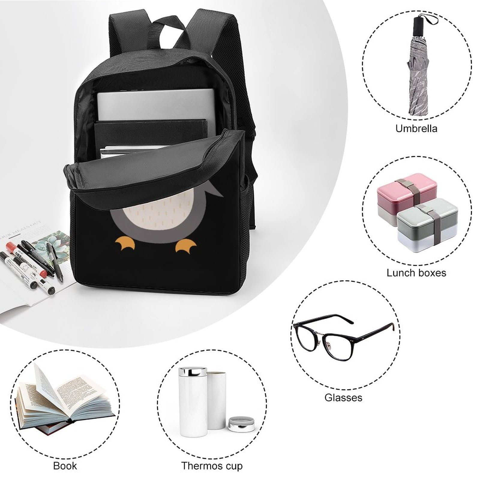 Cute Penguin 17-Inch Laptop Backpack Lightweight Travel Work Business Shoulder Bag Casual Daypack for Women Men
