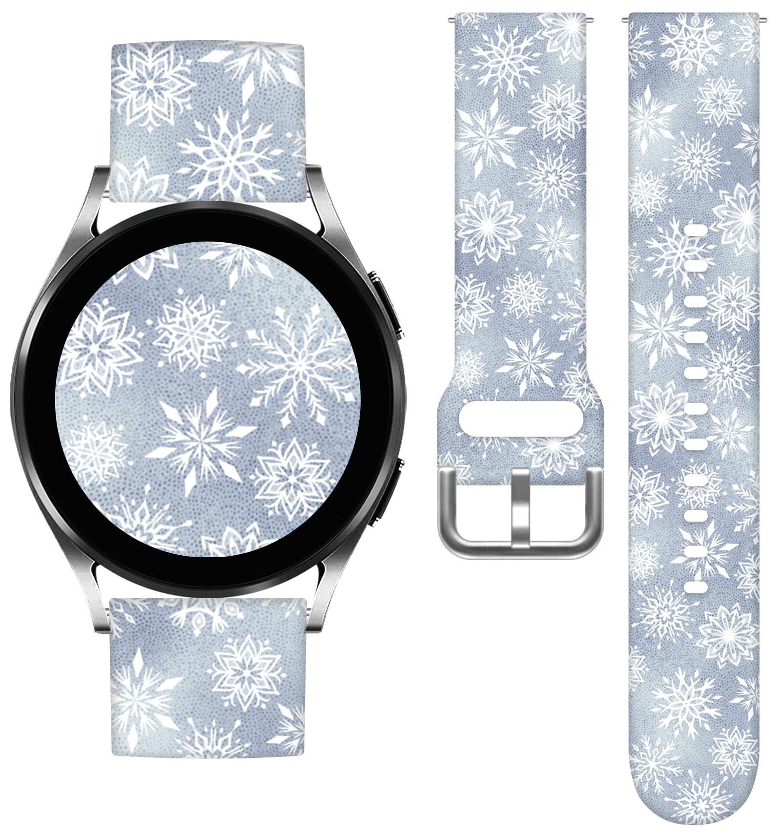 TOXXU Christmas Snowflake Watch Band 20mm Compatible with Samsung Galaxy Watch 5/ Watch 5 Pro / Watch 4/ Watch 4 Classic/ Watch 3/ Watch Active 2/ Watch Active/ Watch for Women Men, Stylish Cute Pattern Xmas Printed Replacement Strap