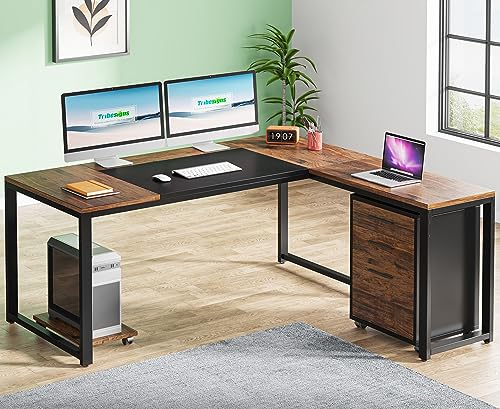 Tribesigns 63" L-Shaped Computer Desk with Mobile File Cabinet, Large Executive Office Desk with 3-Drawer Vertical Filing Cabinet, Business Furniture Sets for Home Office