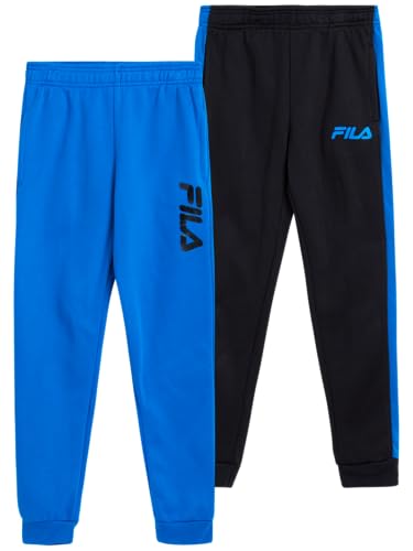 Fila Boys Active Sweatpants - 2 Pack Athletic Performance Fleece Jogger Sweatpants - Activewear Pants for Boys, S-XL, Size Medium, Prince Blue/Black