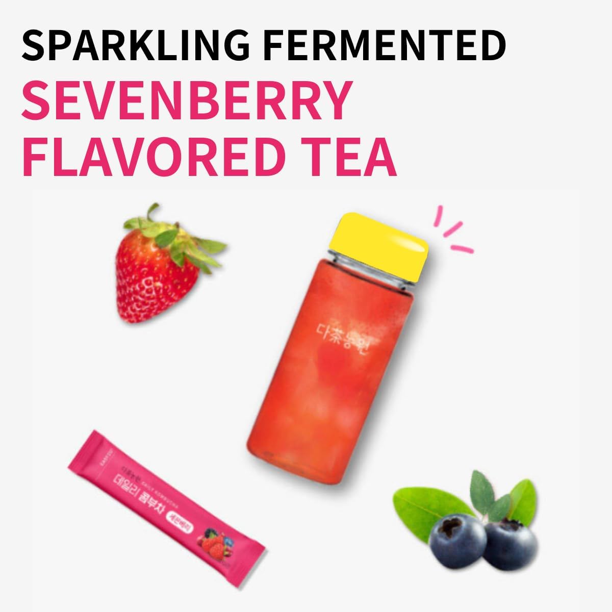Garden Kombucha Tea, Powder 5g x 20 Sachets (100g/3.52oz) Probiotics, Prebiotics, Sugar Free, Diet Tea, Healthy Drink with Bottle (FREE BOTTLE SHAKER) (SevenBerry)