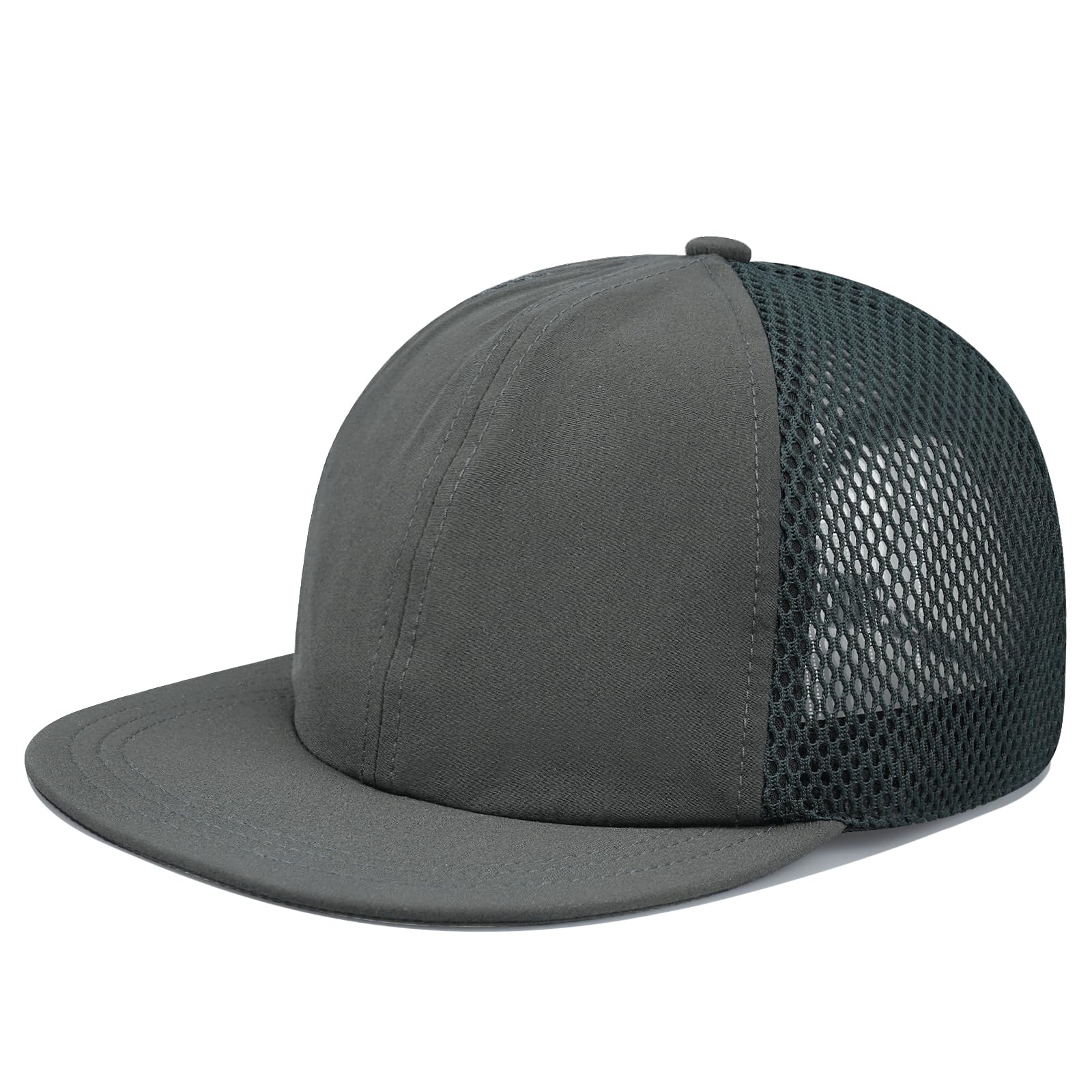 Clakllie Mesh Back Hat for Women Flat Brim Baseball Cap Men Ultra Thin Trucker Hats Outdoor Snapback Dad Hat Fitted Hats,Grey