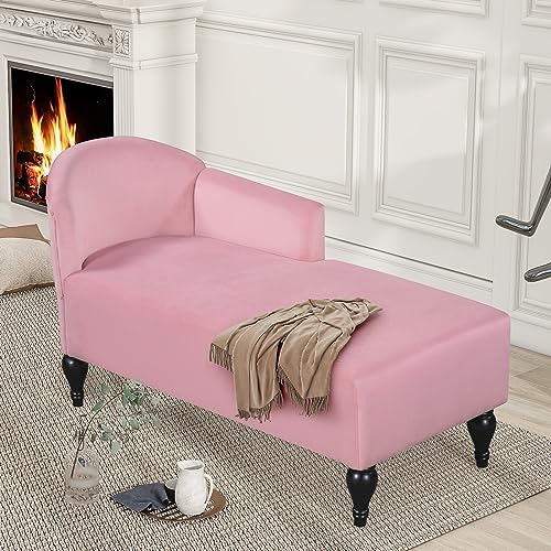 Bellemave Chaise Lounge Indoor, Velvet Upholstered Couch with Solid Wood Legs Corner Chair Arm Chase Lounge Sofa for Living Room, Office & Apartment (Pink)