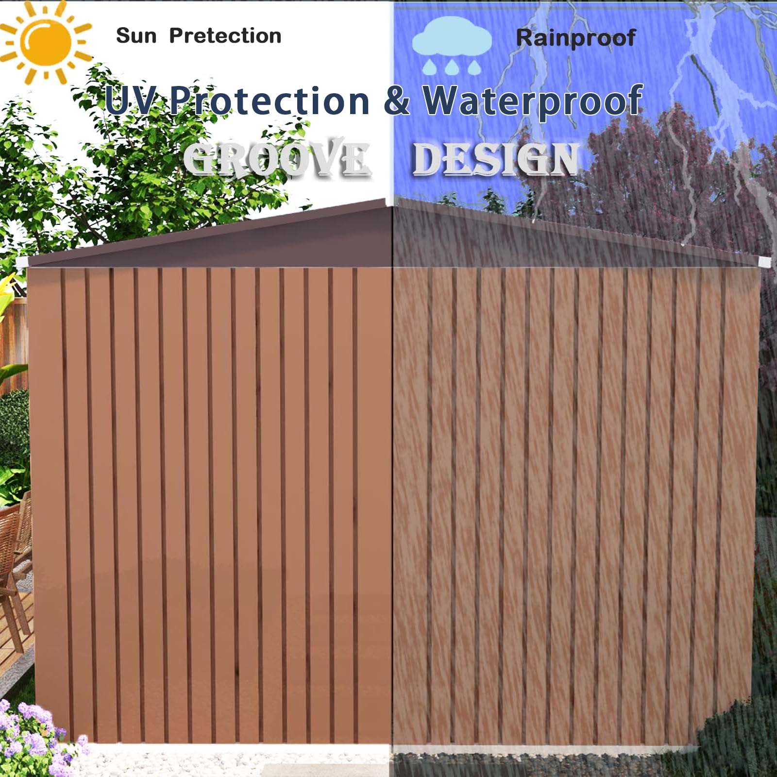 5' x 7' Outdoor Storage Shed, Metal Garden Tool Shed with Lockable Door and Vents, Galvanized Steel Outside Sheds for Backyard, Patio, Lawn, Brown