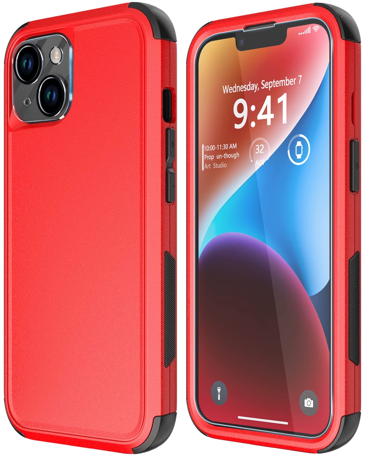 Diverbox for iPhone 14 Case [Shockproof] [Dropproof] [Tempered Glass Screen + Camera Lens Protector],Heavy Duty Protection Phone Case Cover for Apple iPhone 14 (Red)