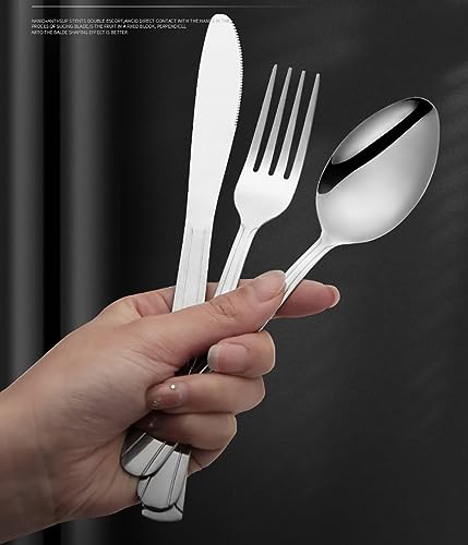 Silverware Set for 12,Stainless Steel Flatware Cutlery Unique Bordered Striped Tableware Utensil Set Knives Forks Spoons,Dinnerware Sets for Party Kitchen Wedding Gifts 48-piece