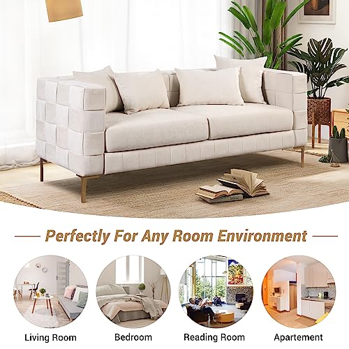 Livavege 80.7" Modern Sofas Living Room, Fabric Comfy Deep Seat Couch with Metal Legs and 2 Pillows, Removable Back and Thickened Soft Cushion, Furniture for Bedroom, Apartment, Office, 80", Grey
