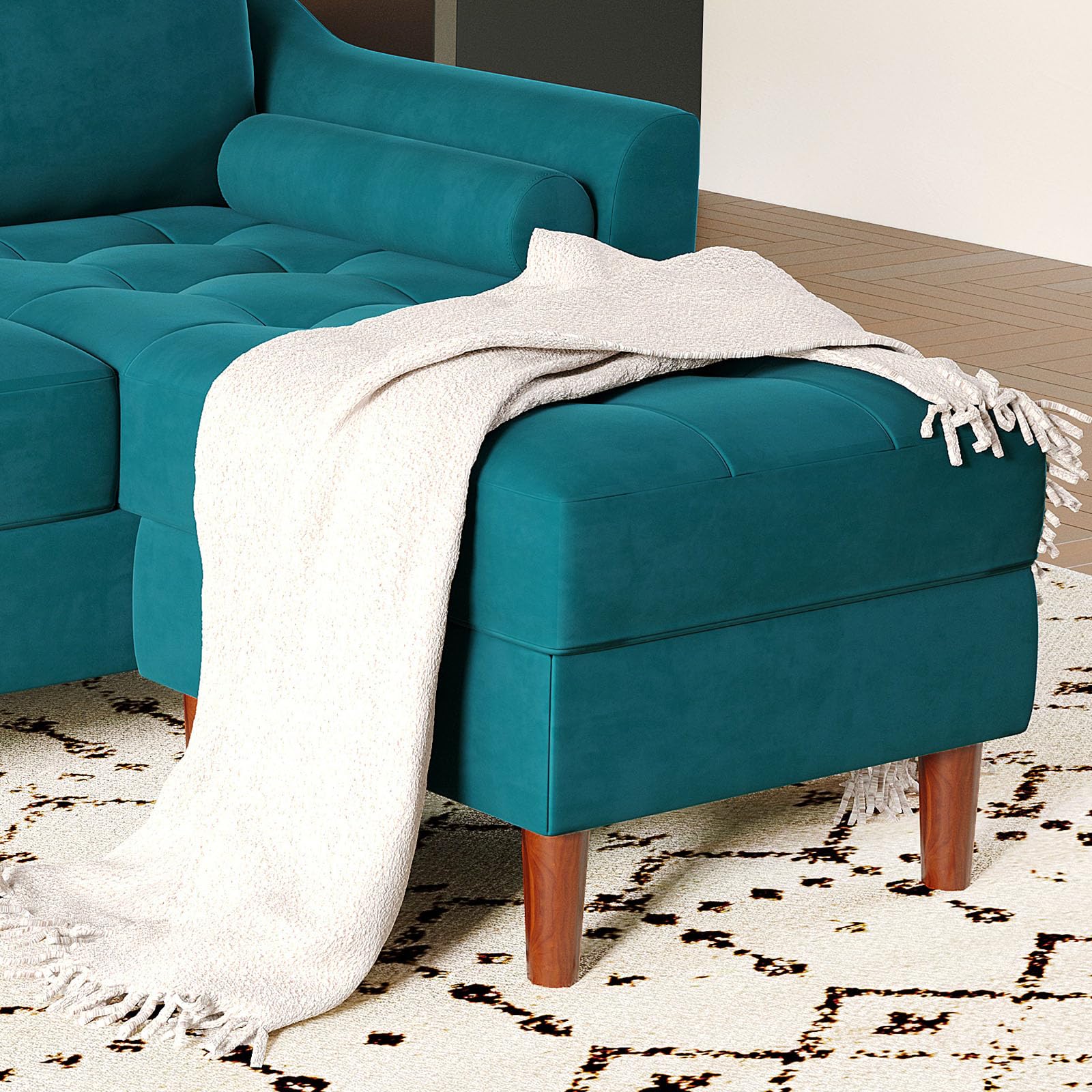 Belffin Reversible Sectional Sofa Couch Mid-Century Modern Velvet L Shaped Sofa 3-Seat Sofa Sectional with Reversible Chaise Foot Rest for Apartment and Small Space Peacock Blue