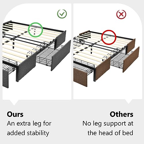 Lumelay Full Size Bed Frame with 3 Storage Drawers, Fabric Upholstered Platform Bed Frame Full No Fixed Headboard,Strong Matel Frame and Wooden Slats Support No Nosie No Box Spring Needed (Full)