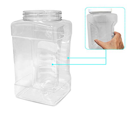 ljdeals 1 Gallon Clear Plastic Storage Containers Grip Jars, Wide Mouth Square Canisters, Pack of 2, BPA Free, Food Safe, Made in USA