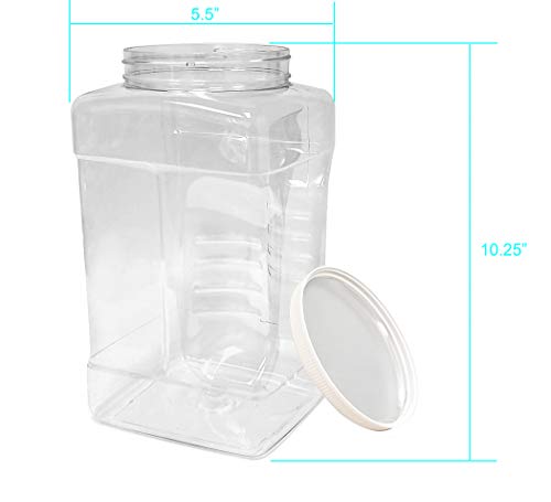ljdeals 1 Gallon Clear Plastic Storage Containers Grip Jars, Wide Mouth Square Canisters, Pack of 2, BPA Free, Food Safe, Made in USA
