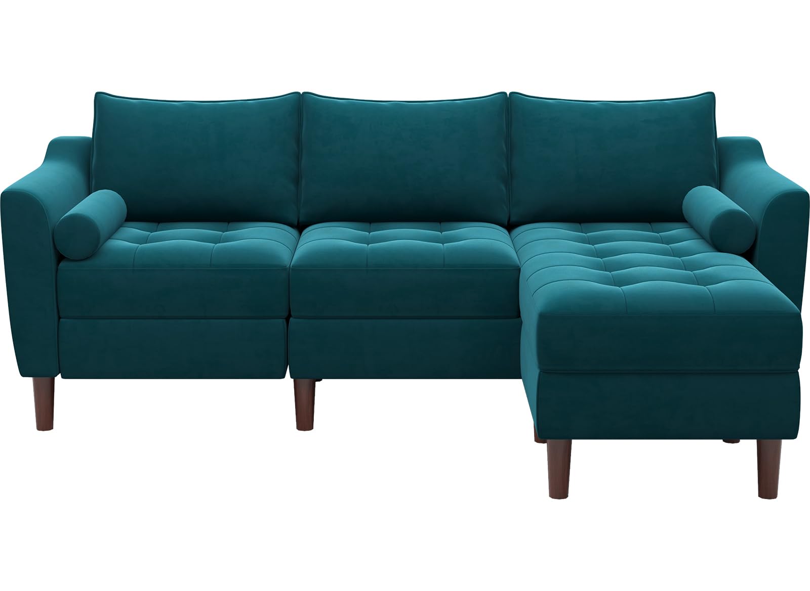 Belffin Reversible Sectional Sofa Couch Mid-Century Modern Velvet L Shaped Sofa 3-Seat Sofa Sectional with Reversible Chaise Foot Rest for Apartment and Small Space Peacock Blue
