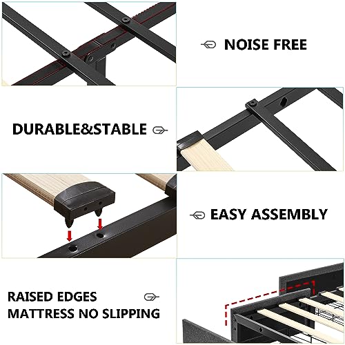 Lumelay Full Size Bed Frame with 3 Storage Drawers, Fabric Upholstered Platform Bed Frame Full No Fixed Headboard,Strong Matel Frame and Wooden Slats Support No Nosie No Box Spring Needed (Full)