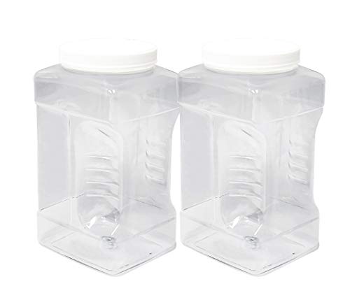 ljdeals 1 Gallon Clear Plastic Storage Containers Grip Jars, Wide Mouth Square Canisters, Pack of 2, BPA Free, Food Safe, Made in USA