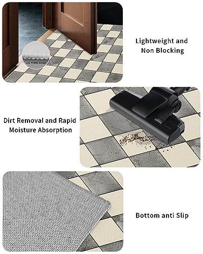 Front Entrance Floor Mats, Non Slip Bathroom/Kitchen Mat Absorbent Durable Small Rugs, Geometric Classic Squares Retro Tiles Pattern Door Mat Indoor/Outdoor Carpet Shoes Scraper 18x30 inch