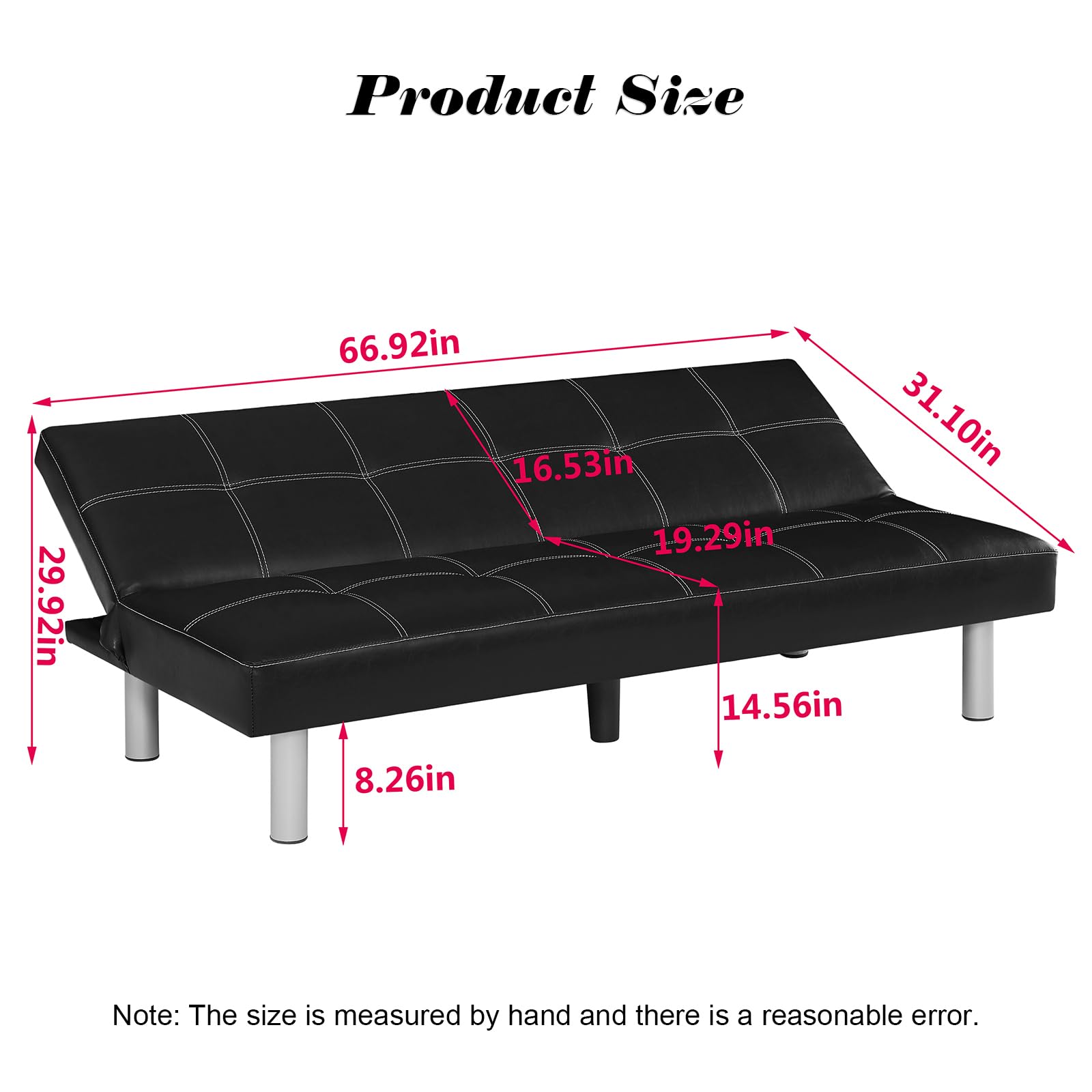 BIVVI Faux Leather Couch Futon Sofa Bed Convertible Folding Daybed Modern Upholstered Sleeper for Compact Living Space Loveseat Sofá Bed Lounge Sofa for Living Room Apartment Home Office,Black