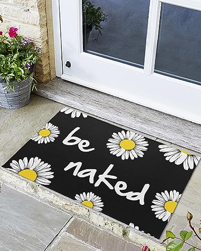 Indoor Door Mat Washable Mat 18x30 Inch - Outdoor Non-Slip Mat Absorbent Resist Dirt Doormats Be Naked Little Daisy Tile Pattern Black Floor Mat for Entryway Patio Bathroom