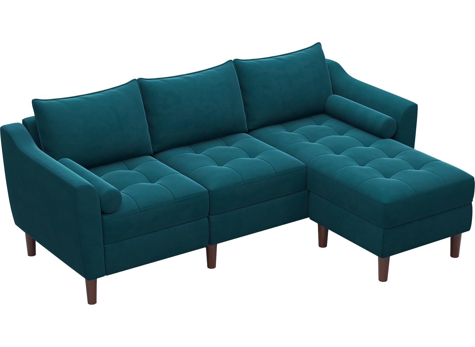 Belffin Reversible Sectional Sofa Couch Mid-Century Modern Velvet L Shaped Sofa 3-Seat Sofa Sectional with Reversible Chaise Foot Rest for Apartment and Small Space Peacock Blue