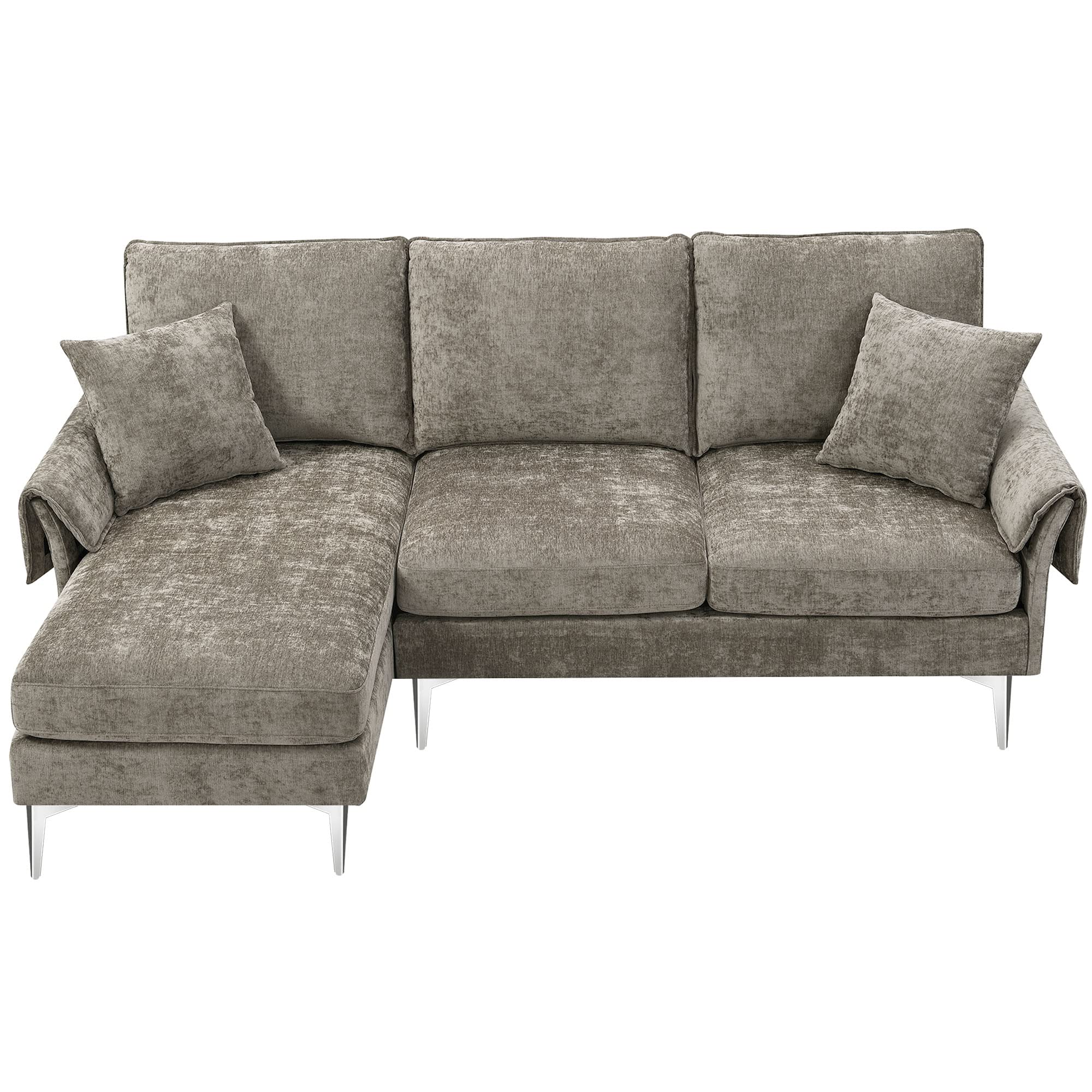 FIQHOME 84'' Convertible Sectional, Modern Chenille L-Shaped Sofa Couch with Reversible Chaise Lounge, Fit for Living Room, Apartment(2 Pillows,New,Espresso)