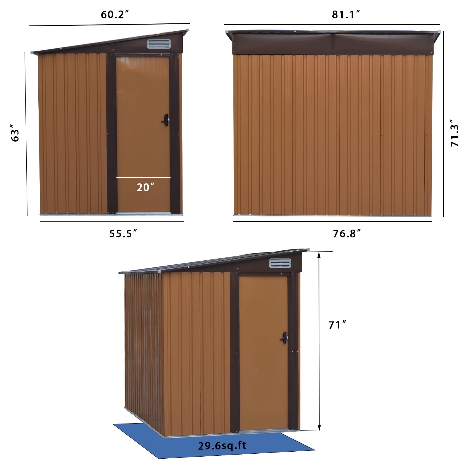 5' x 7' Outdoor Storage Shed, Metal Garden Tool Shed with Lockable Door and Vents, Galvanized Steel Outside Sheds for Backyard, Patio, Lawn, Brown