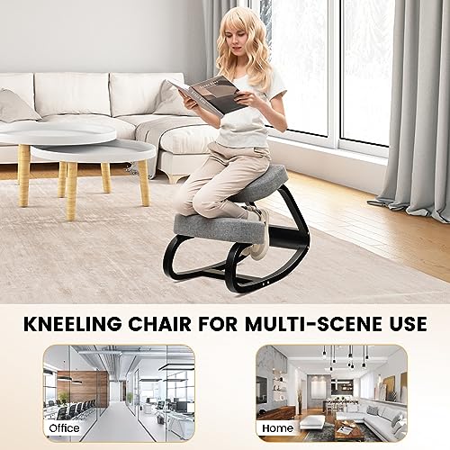 Goplus Kneeling Chair, Ergonomic Posture Chair with 4β Thick Padded Cushion, 330LBS Capacity, Ergo Kneel Support Stool for Back Neck Pain, Rocking Kneeling Desk Chair for Office Home (1)