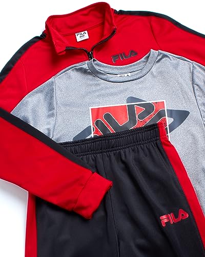 Fila Boys' Tracksuit Set - 3 Piece Short Sleeve Athletic Shirt, Tricot Jacket, Jogger Sweatpants for Toddlers & Boys (2T-16), Size 10-12, Racing Red