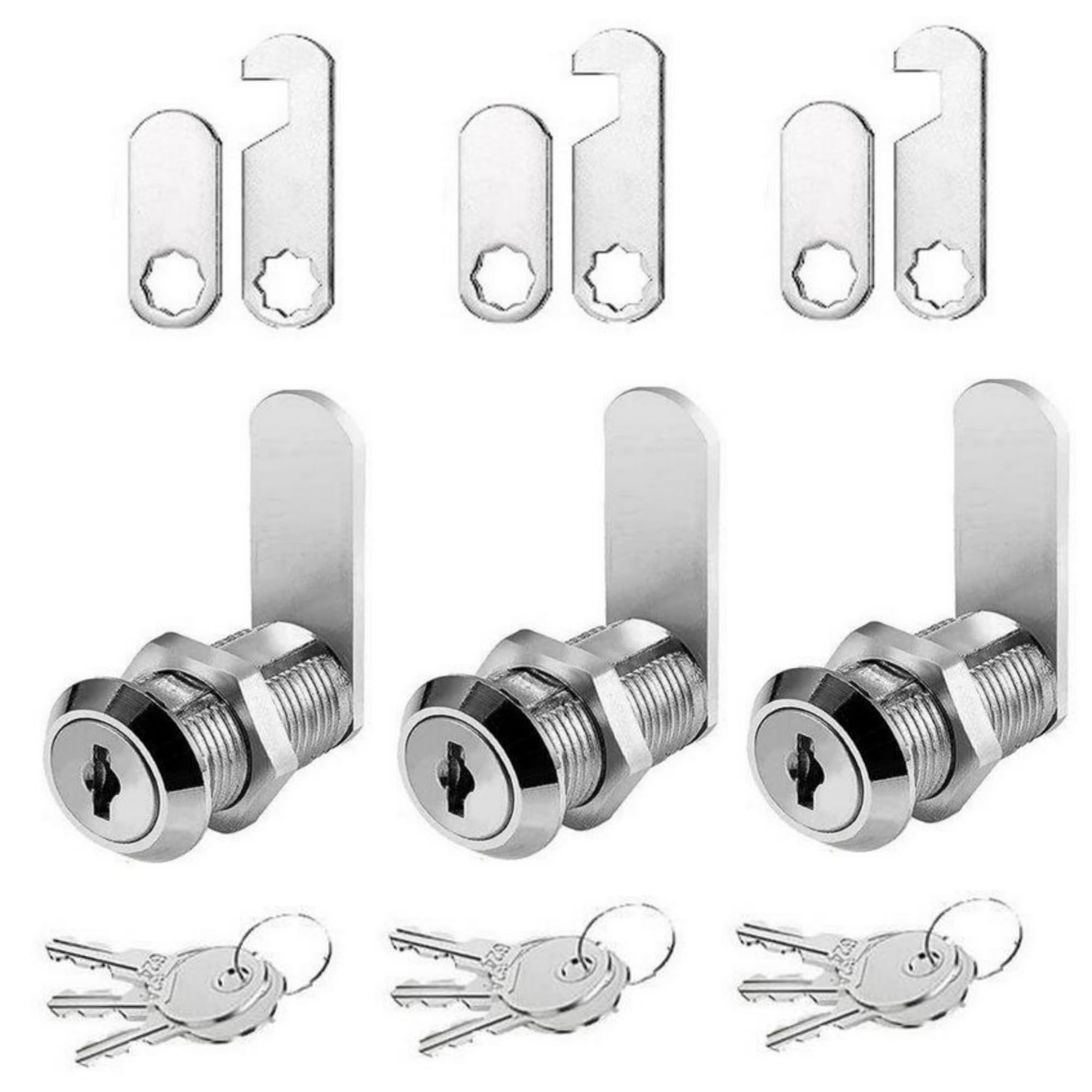 Cabinet Cam Lock Keyed Alike, 1-1/8" with Keys, Replacement Secure Drawer RV Camper Storage Lock for Cylinder Tool Box Mailbox Truck Vending Machine File, Zinc Alloy Chrome Finish (3Pack)