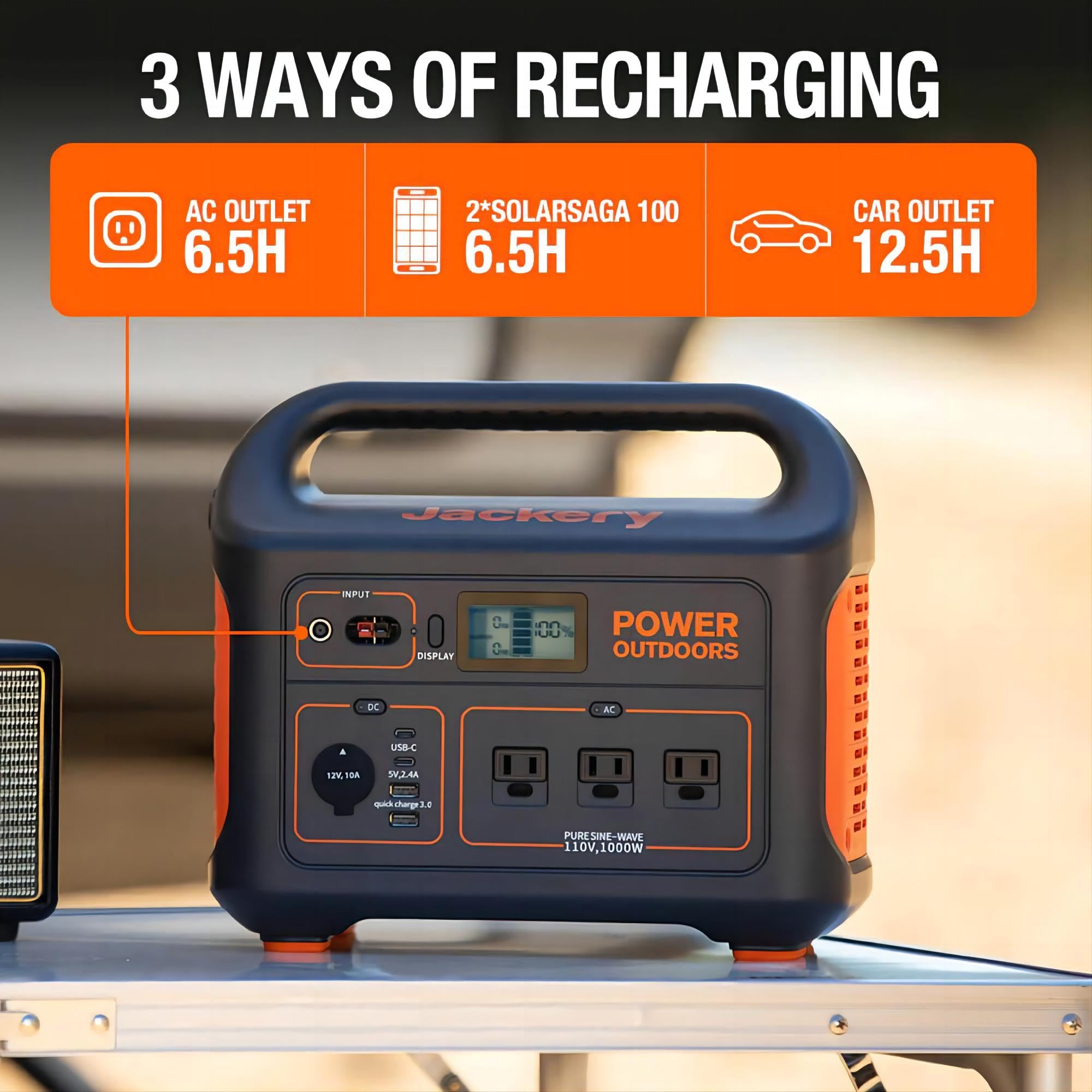 Jackery Explorer 880 Portable Power Station, 880Wh Capacity with 3x1000W AC Outlets, Solar Generator (Solar Panel Not Included) for Home Backup, Emergency, Outdoor Camping (Renewed)