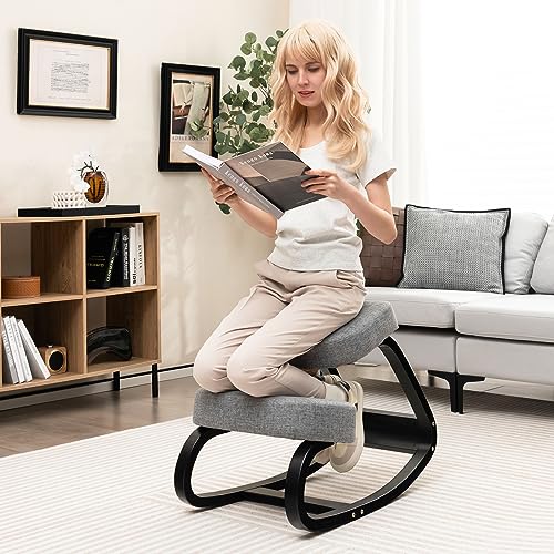 Goplus Kneeling Chair, Ergonomic Posture Chair with 4β Thick Padded Cushion, 330LBS Capacity, Ergo Kneel Support Stool for Back Neck Pain, Rocking Kneeling Desk Chair for Office Home (1)