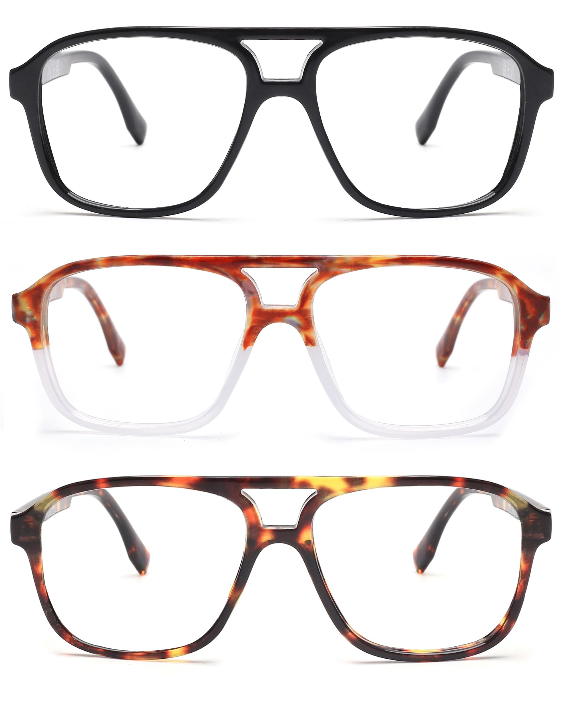 JM 3 Pack Oversized Aviator Reading Glasses for Women Men, Retro Square Blue Light Computer Readers +0.0