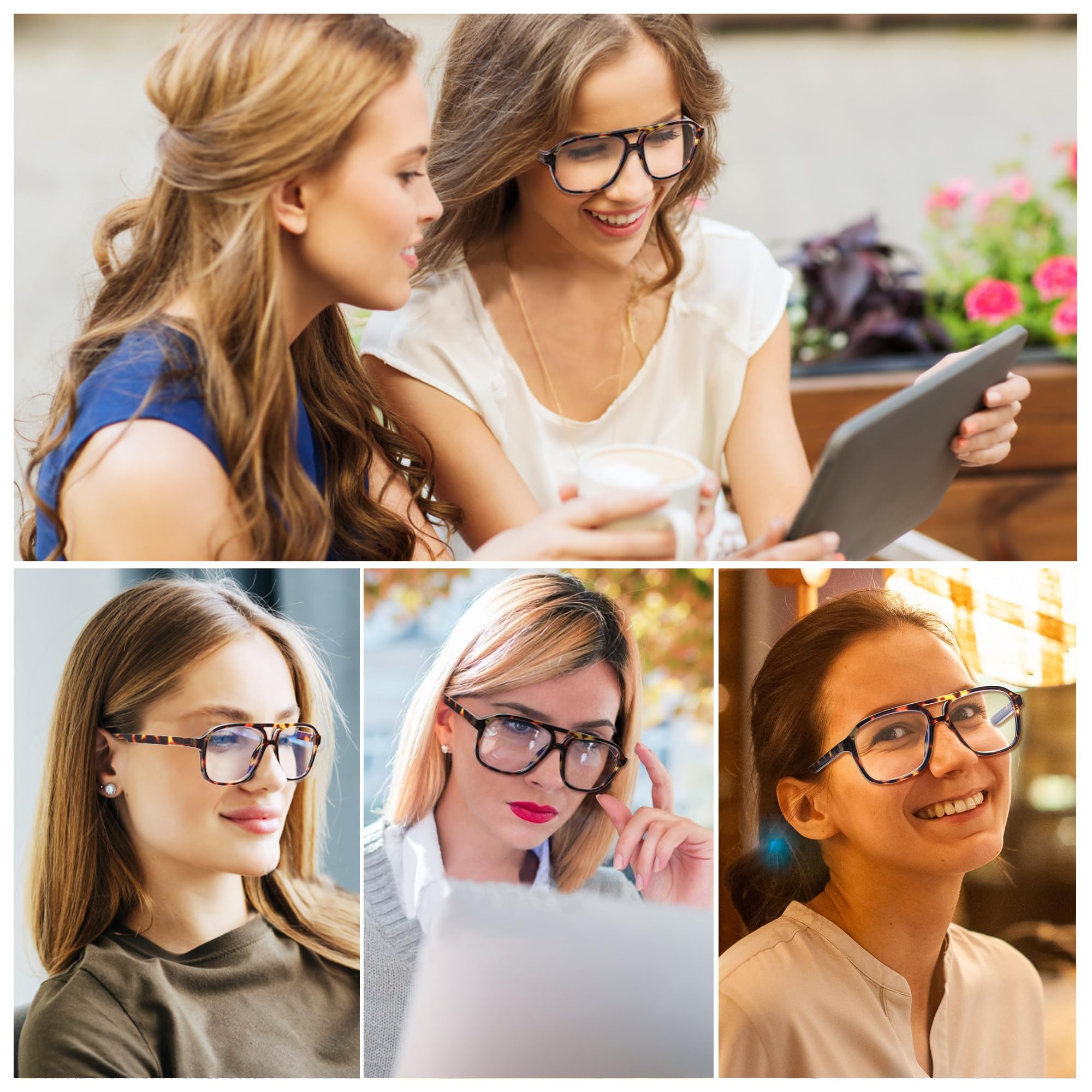 JM 3 Pack Oversized Aviator Reading Glasses for Women Men, Retro Square Blue Light Computer Readers +0.0