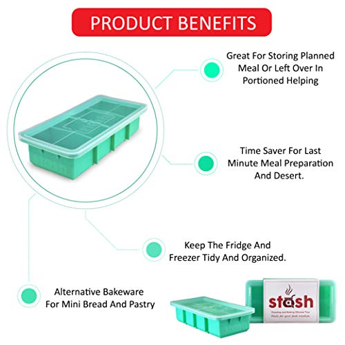 Stash Silicone Freezing Tray with Lid and Baking Tray β One Large Freezer Tray makes up to 4 cups serving β Freezer Soup Container - Oven Safe, Microwave Safe and BPA Free Silicone Container Tray Β