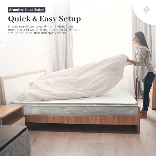 Twin Size Mattress - 6 Inch Cool Comfort Foam & Spring Hybrid Mattress with Breathable Organic Cotton Cover - Quilted Soft Tight Top - Rolled in a Box - Oliver & Smith