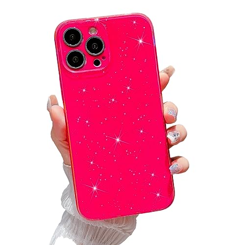 LIFCIUSO Glitter Bling Compatible with iPhone 13 Pro Max Case (6.7 inch) - Cute Sparkly Protective Case for Women and Girls, Soft TPU Design in Hot Pink
